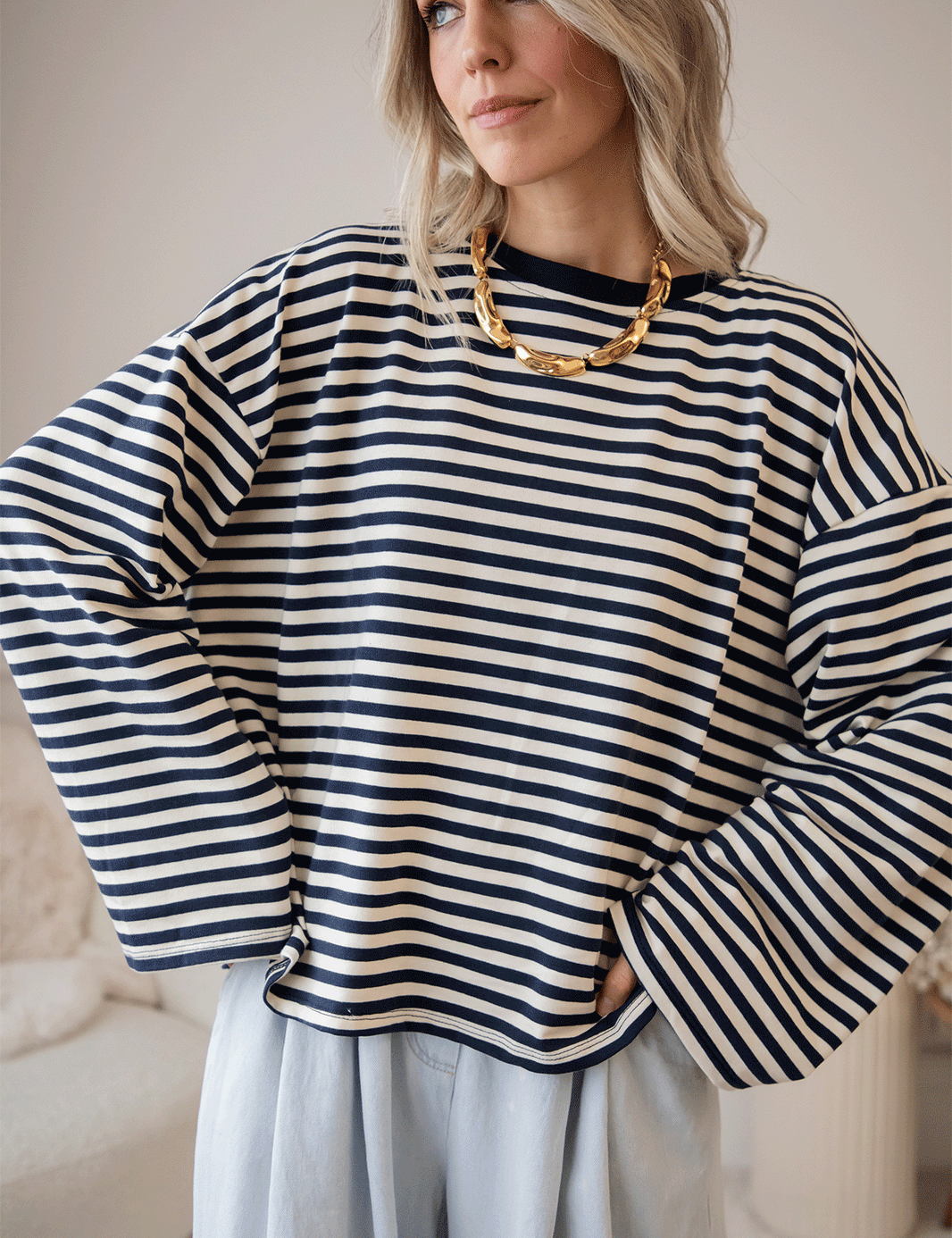 Sadie Stripe Beige/Navy - Longsleeve – ellemilla
